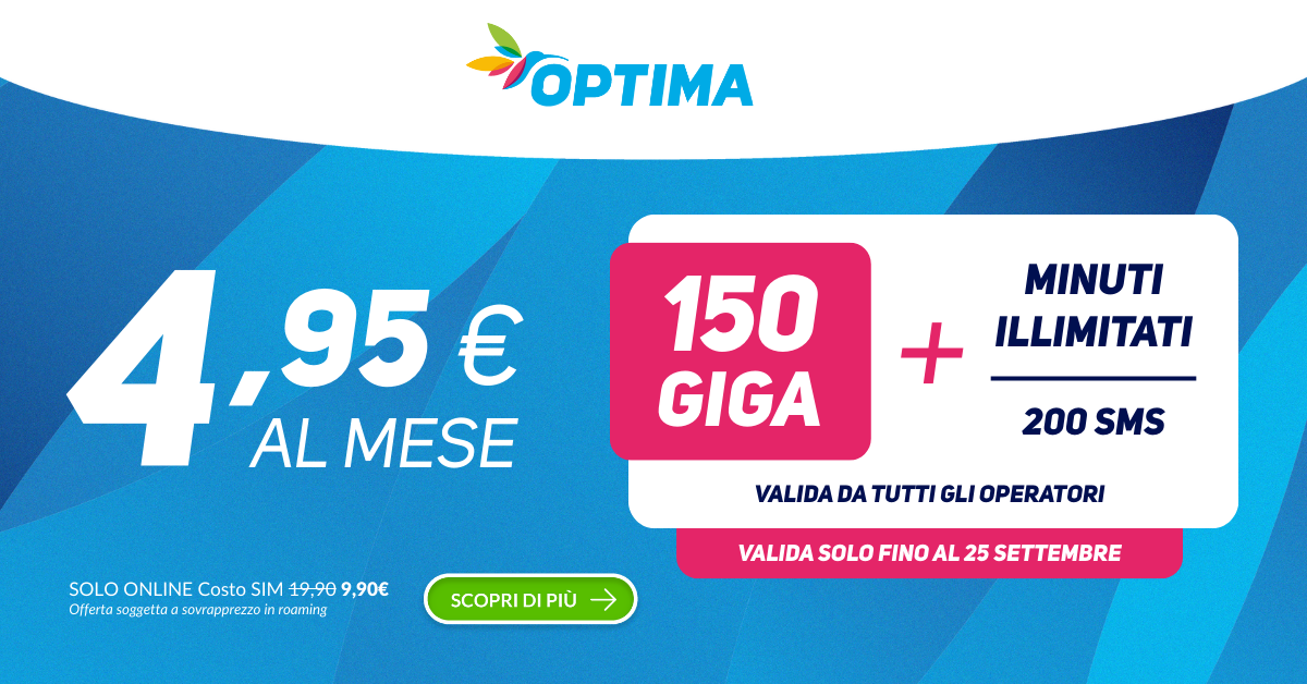 Offerta mobile: 150 Giga, minuti illimitati a 4,95€ | Optima Italia